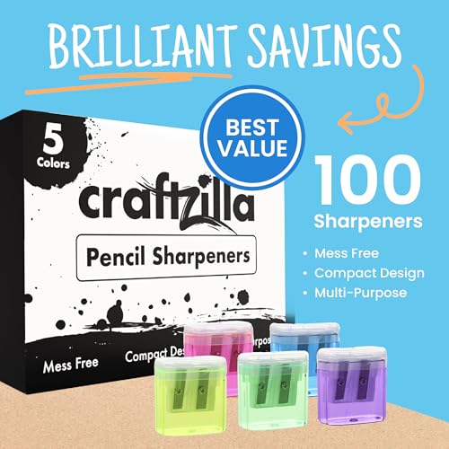 Craftzilla Pencil Sharpener 100-Pack – Manual Pencil Sharpener for Kids ...
